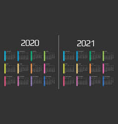 Calendar 2020 and 2021 template 12 months Vector Image