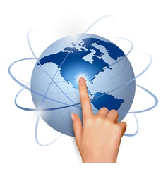 Hands touching global network and data connection Vector Image