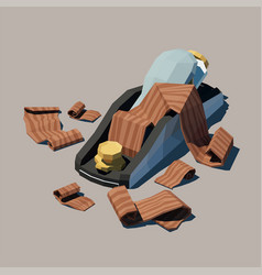 Polygonal block plane with wood shavings Vector Image