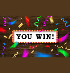 Inscription champion in a glowing retro frame Vector Image