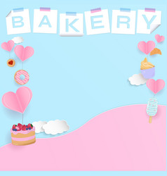 Note paper with bakery on pastel background Vector Image