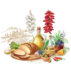 Still life against rural landscape Royalty Free Vector Image