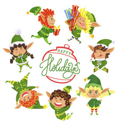 Forest elves set fairytale magic characters in Vector Image