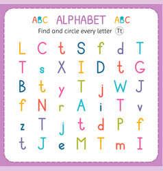 Find and circle every letter t worksheet for Vector Image