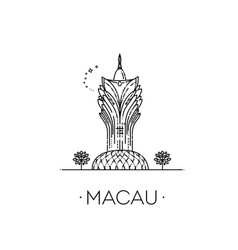 Macau tower - flat cartoon line icon isolated Vector Image