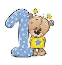 Cartoon teddy bear and number one isolated on a Vector Image