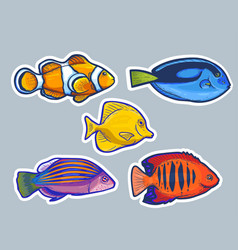 Cute fish sea animal cartoon sticker Royalty Free Vector