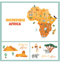 Bright postcards with map africa Royalty Free Vector Image