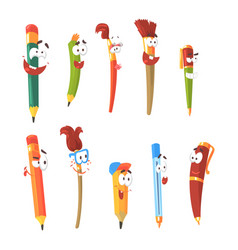 Smart cartoon yellow pencil character with hands Vector Image