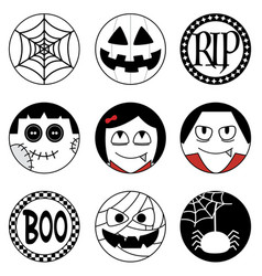 Monster head round icon set boo spooky screaming Vector Image