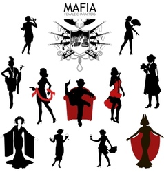 Female characters Silhouettes retro Mafia set Vector Image
