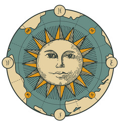 Banner with sign moon sun and old map Royalty Free Vector