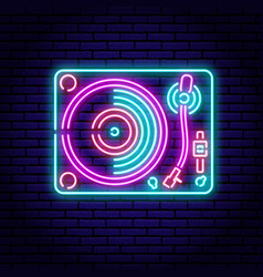 Turntable vinyl record player neon sign on a Vector Image