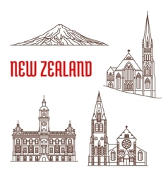 New zealand landmarks parks and mountains set Vector Image