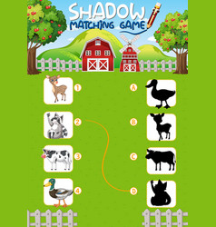 Animal shadow matching game template Royalty Free Vector