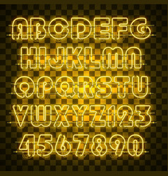 Shining and glowing blue neon alphabet and digits Vector Image