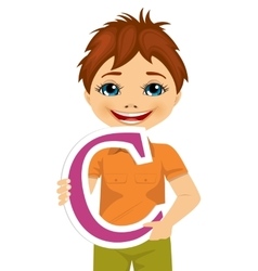 Little boy holding the c letter Royalty Free Vector Image