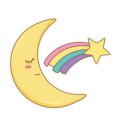 Cute moon kawaii character Royalty Free Vector Image