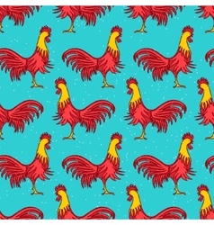 Knitted Rooster Seamless Pattern in Red Color Vector Image