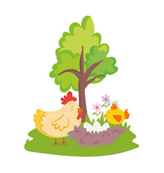Hen chicken and eggs farm animal isolated icon on Vector Image