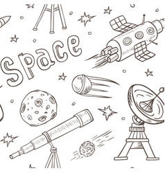 Doodle space planets rocket ship stars explore Vector Image