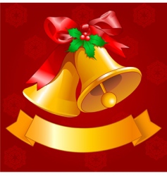 Christmas decoration with holly leaves and bow Vector Image