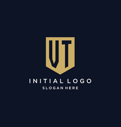 Initial vt geometric shield esport logo monogram Vector Image