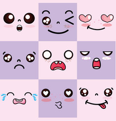 Set kawaii faces character with expression design Vector Image
