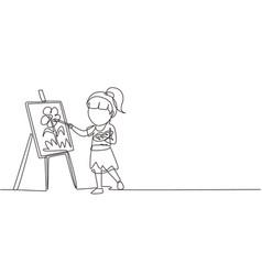 Continuous one line drawing happy cute little kid Vector Image