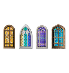 Church windows cartoon set icon isolated Vector Image