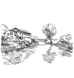 Agricultural landscape sketch Royalty Free Vector Image