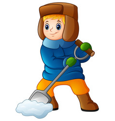 Cartoon boy making snow building Royalty Free Vector Image