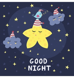 Good night card with a cute sleeping fox Vector Image