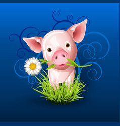 Cartoon cute pink pig drawn with a tablet Vector Image