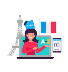 Two female characters are learning english online Vector Image