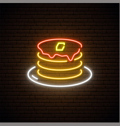Neon pancake sign american pancakes Royalty Free Vector