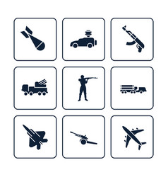 War map icons set military strategy symbols Vector Image