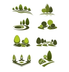 Forest public park and garden landscapes icons Vector Image