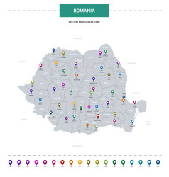 Romania map with location pointer marks Royalty Free Vector