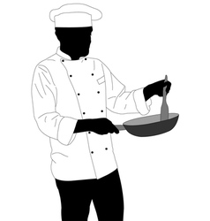 Male chef using frying pan Royalty Free Vector Image