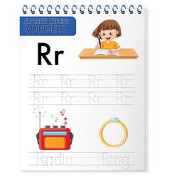 Alphabet tracing worksheet with letter and Vector Image
