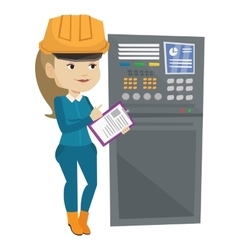 Engineer standing near control panel Royalty Free Vector