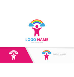Cartoon man with rainbow umbrella in a good mood Vector Image