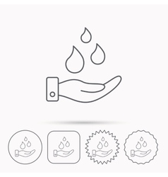Save water icon hand with water drops sign Vector Image