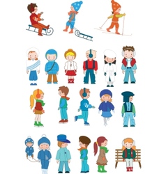 Winter clipart set - kids animals and item Vector Image