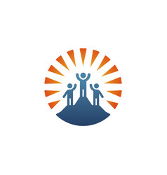 Happy climber reaches peak mountain Royalty Free Vector