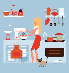 Smiling woman cooking at home Royalty Free Vector Image