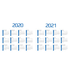 Calendar 2020 and 2021 template 12 months Vector Image