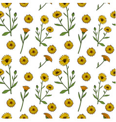 Seamless dark violet pattern with golden marigolds