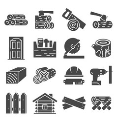 Set icons of sawmill timber and lumber Royalty Free Vector